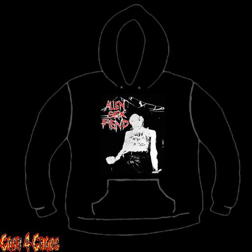Alien Sex Fiend Nik Fiend White & Red Design Screen Printed Pullover H ...